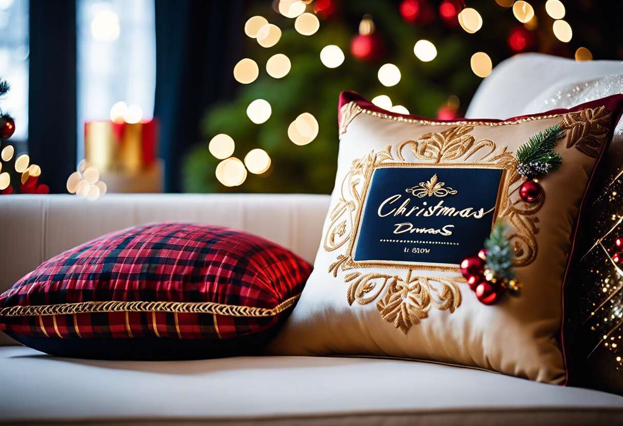 Oreiller de luxe pour Noël : personnalisation avec l'Atelier Éphémère Dumas